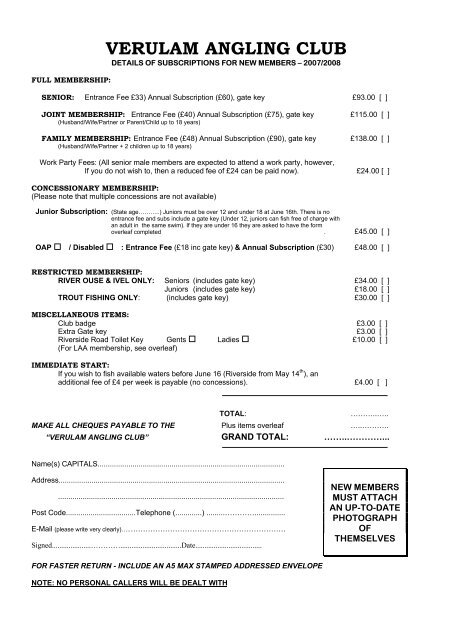 Application Form - Verulam Angling Club