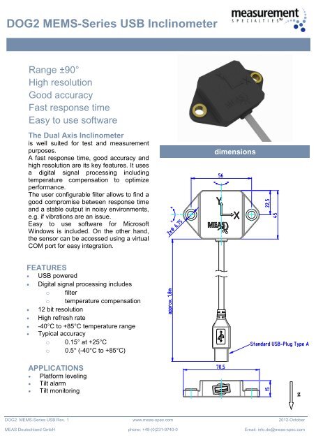 DOG2 MEMS-Series USB Inclinometer - Measurement Specialties, Inc.