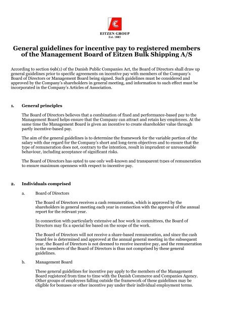 General guidelines for incentive pay to registered ... - Eitzen group