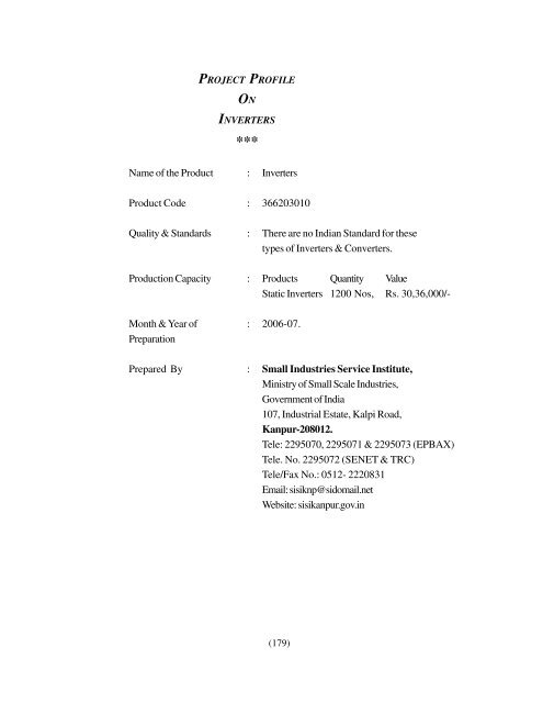 Project Profile On Inverters - Dc Msme