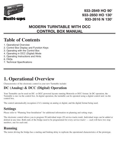 DCC Turntables Control Box Manual - Walthers