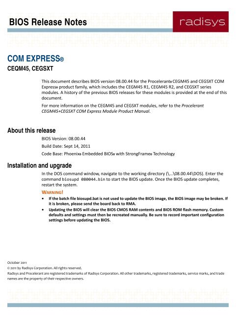 BIOS Release Notes - Innovative Integration