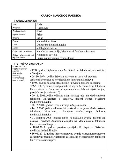 HasanoviÄ Aida - Medicinski Fakultet u Sarajevu