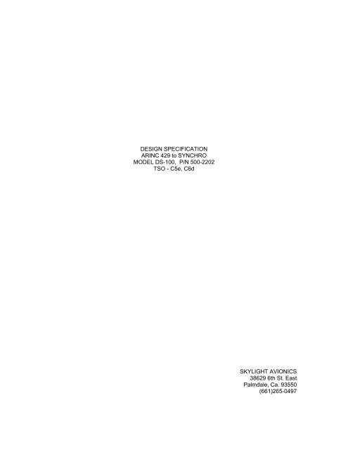 DESIGN SPECIFICATION ARINC 429 to ... - skylight avionics
