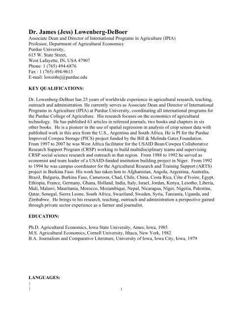Dr. James (Jess) Lowenberg-DeBoer - Department of Agricultural ...