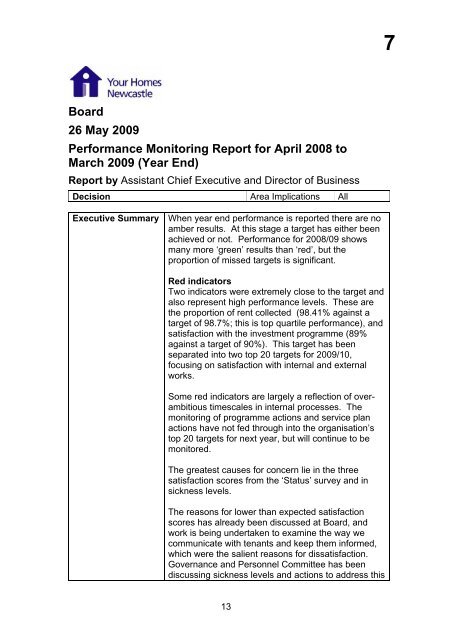 Performance Monitoring Report for April 2008 to March 2009