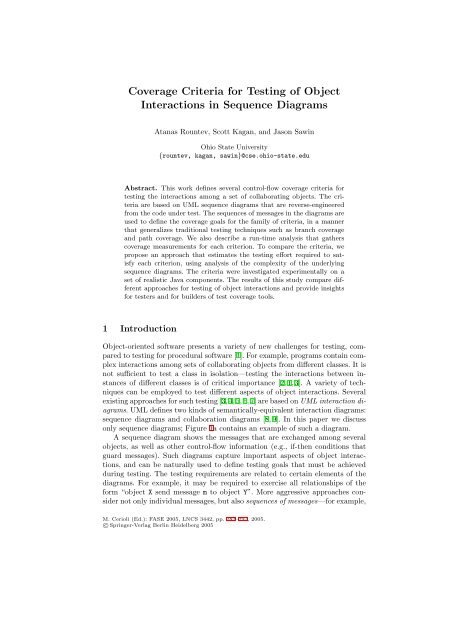 Coverage Criteria For Testing Of Object Interactions In Citeseerx 1274