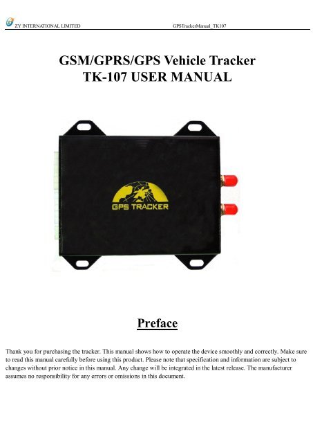 Gsm Gprs Gps Vehicle Tracker Tk 107 User Manual