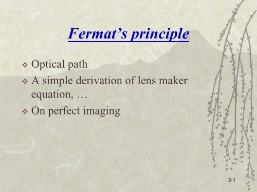 Geometrical optics: Fermat's principle