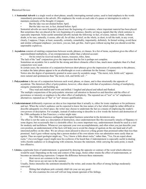 Rhetorical Devices 1. A Sentential Adverb is a single word or short ...