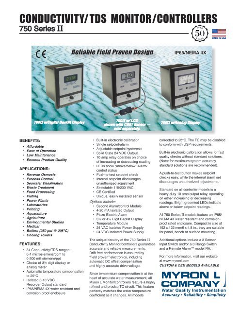 750 Series II: Conductivity/TDS Monitor/controller - Myron L Company