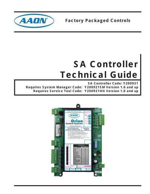 SA Controller Technical Guide - Orion Control Systems