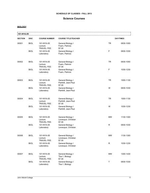 Science Courses - John Abbott College