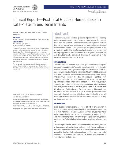 Postnatal Glucose Homeostasis in Late-Preterm and Term Infants ...