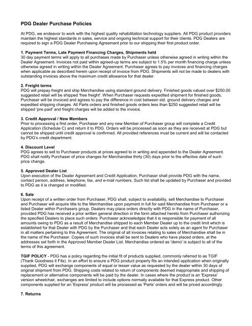 PDG Dealer Purchase Policies - PDG Mobility Technologies