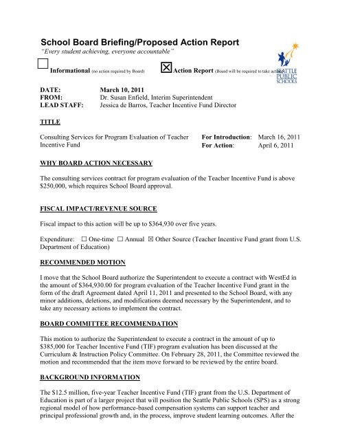 School Board Briefing/Proposed Action Report - Seattle Public ...
