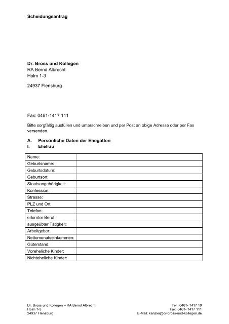 Scheidungsantrag Dr. Bross und Kollegen RA Bernd Albrecht Holm ...