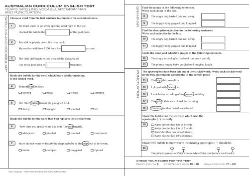 AustrAliAn CurriCulum English tEst Year 5 ... - Excel Test Zone