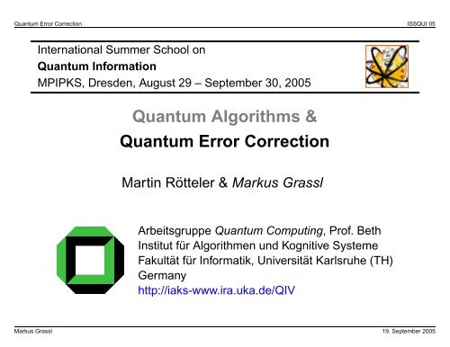 Quantum Error-Correcting Codes