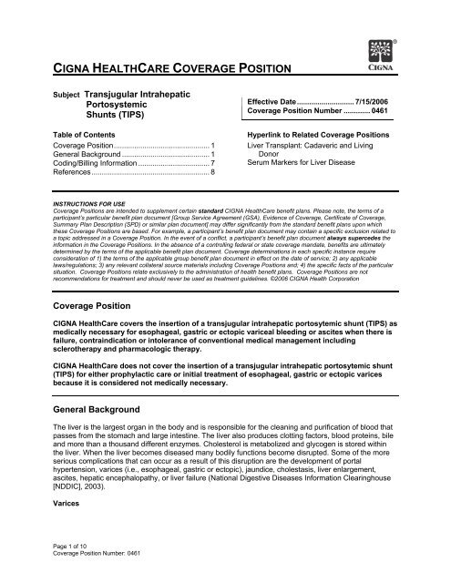 cigna healthcare coverage position