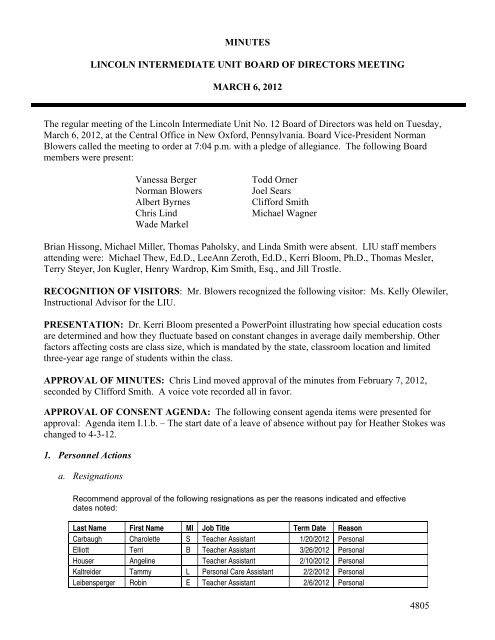 4805 MINUTES LINCOLN INTERMEDIATE UNIT BOARD OF ...