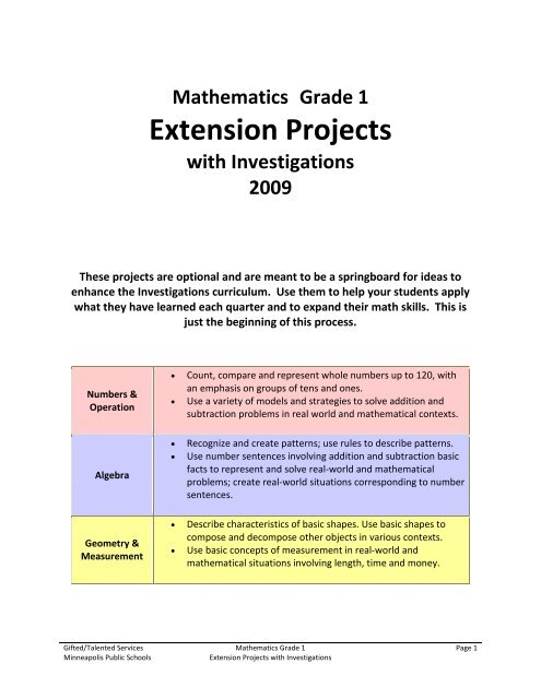 Extension Projects - Elementary Math