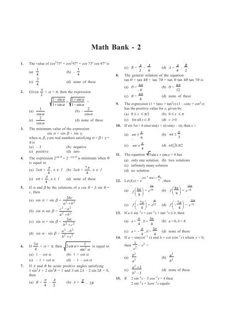 Math Bank - 2 - Thorpes Education