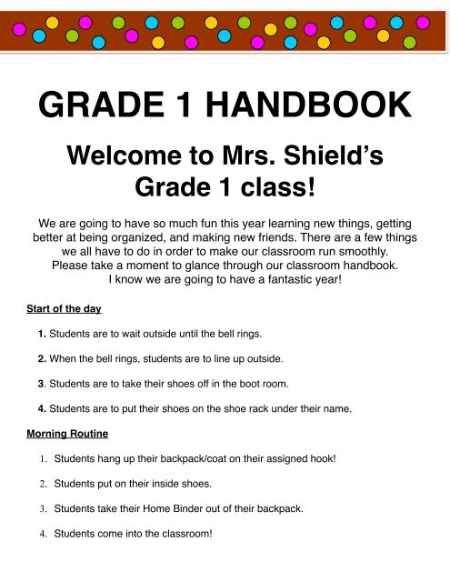 Grade 1 Classroom Procedures - Brentwood Elementary