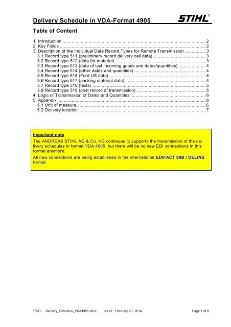Delivery schedule release VDA 4905 - STIHL Clearing Center