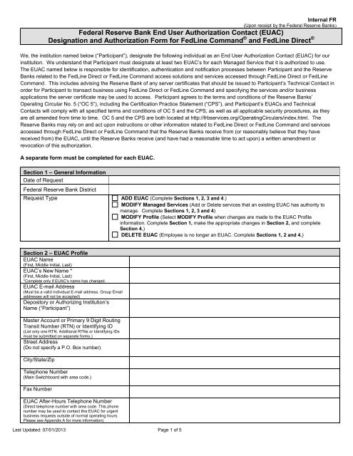 Federal Reserve Bank End User Authorization ... - FRBservices.org