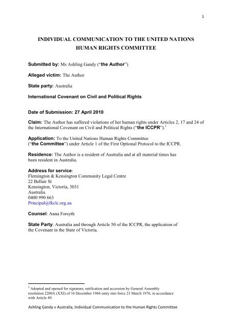 individual communication to the united nations ... - Community Law