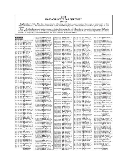 2013 massachusetts bar directory - Lawyers Diary and Manual