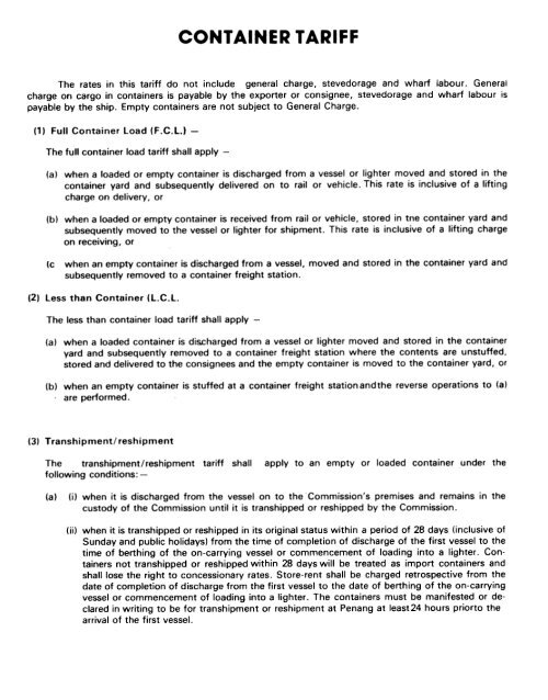 CONTAINER TARIFF - Penang Port