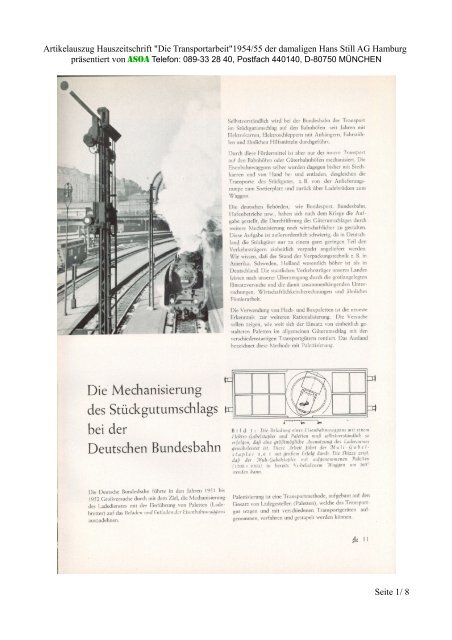 "Die Transportarbeit"1954/55 der damaligen Hans Still AG ... - Asoa