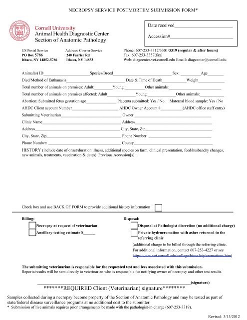 Necropsy Submission Form