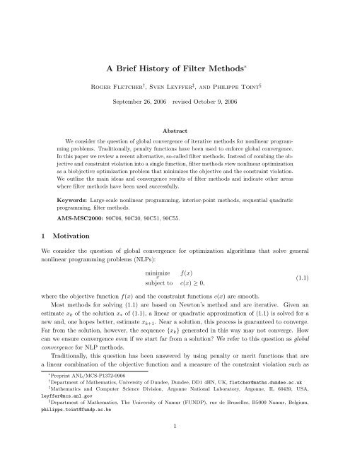 A Brief History of Filter Methods - tp.mcs.anl.gov - Argonne National ...