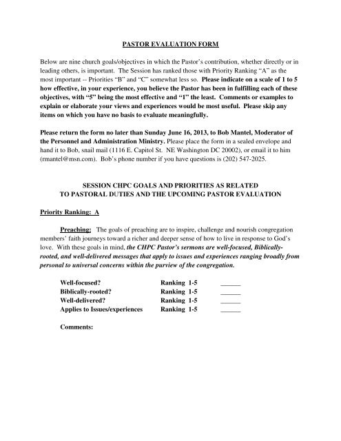 Lutheran Pastor Evaluation Form Pastor Resume Samples | QwikResume