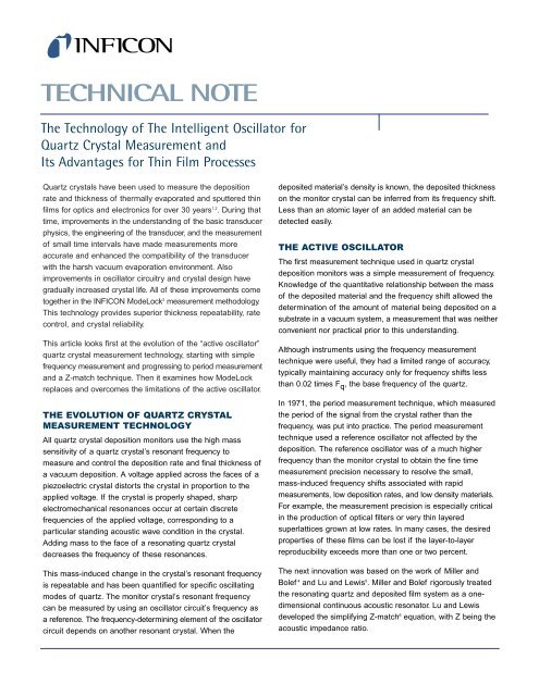 The Intelligent Oscillator for Quartz Crystal Measurement - INFICON