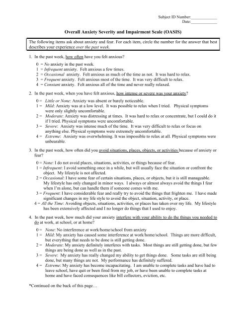 Overall Anxiety Severity and Impairment Scale (OASIS)
