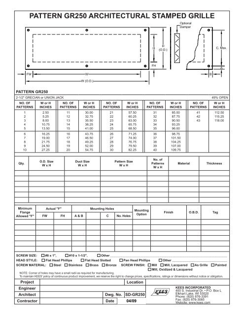 PATTERN GR250 ARCHITECTURAL STAMPED GRILLE
