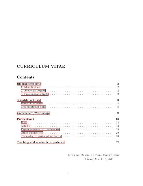 CURRICULUM VITAE Contents
