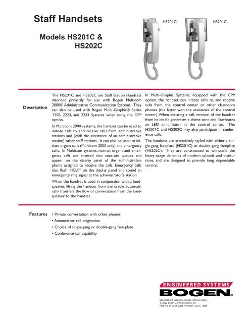 HS201C & HS202C - Bogen Engineered Systems