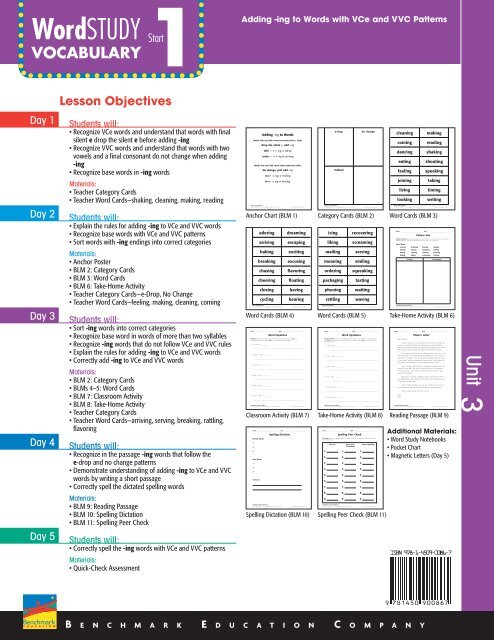 Spelling Words with - Benchmark Word Study Resources