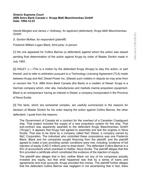 ABN Amro Bank Canada v Krupp MaK ... - Arbitration Place