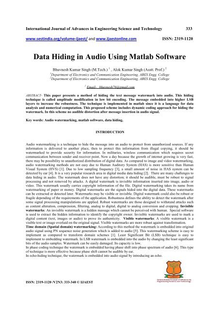 Data Hiding in Audio Using Matlab Software - Society of ... Data Hiding in Audio Using Matlab Software - Society of ...