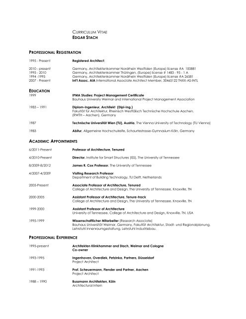 curriculum vitae edgar stach professional registration education ...