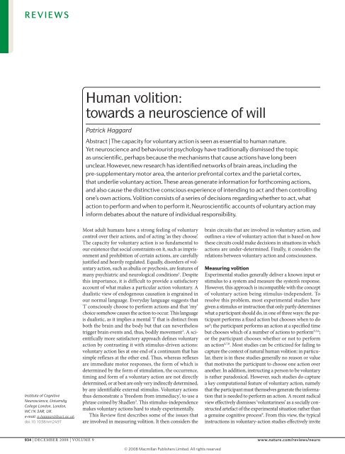 Human volition: towards a neuroscience of will - Psicologia