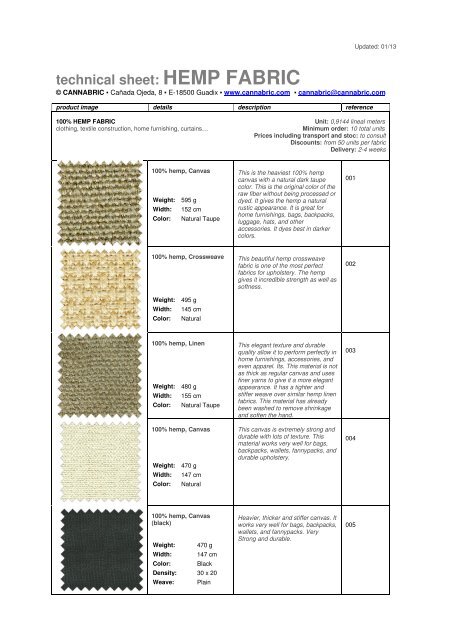 technical sheet: HEMP FABRIC - Cannabric