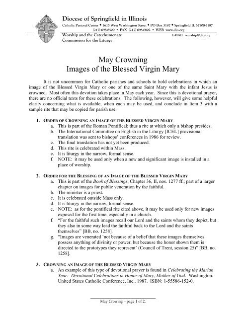May Crowning Images of the Blessed Virgin Mary - Diocese of ...