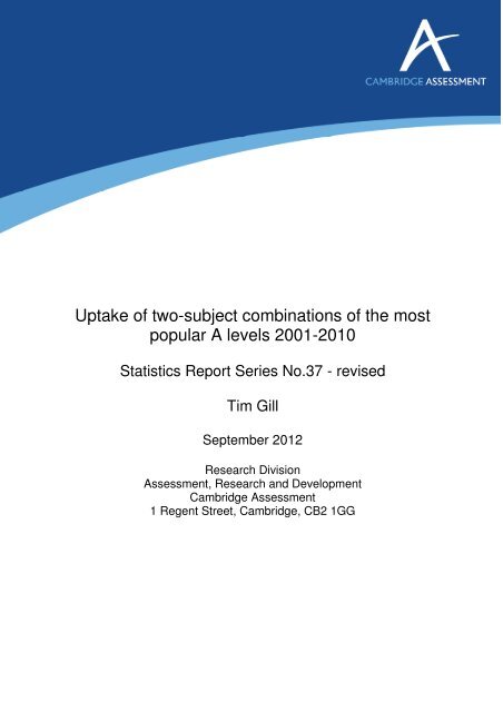 Uptake of two-subject combinations of the most popular A levels ...